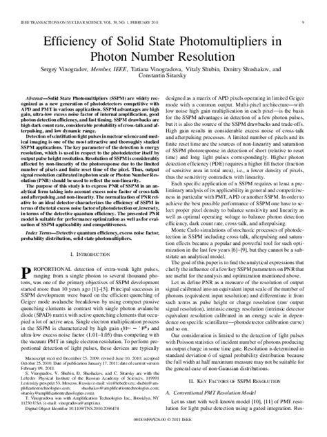 Pdf Efficiency Of Solid State Photomultipliers In Photon Number Resolution