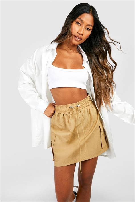 Drawstring Parachute Mini Cargo Skirt Boohoo