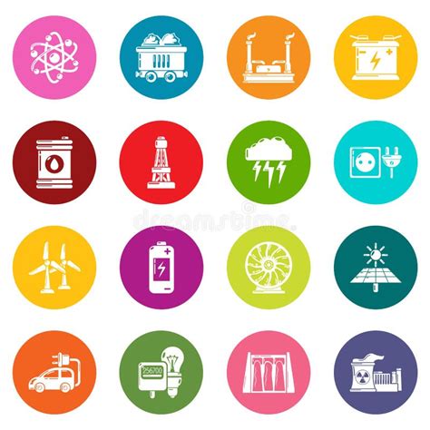Energy Sources Icons Set Colorful Circles Vector Stock Vector