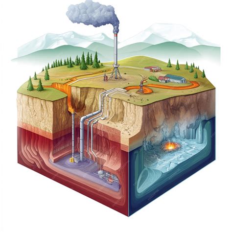 An Educational Diagram Showing The Process Of Geothermal Energy Extraction Premium Ai