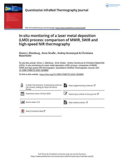 In Situ Monitoring Of A Laser Metal Deposition Lmd Pdf Infrared Thermography