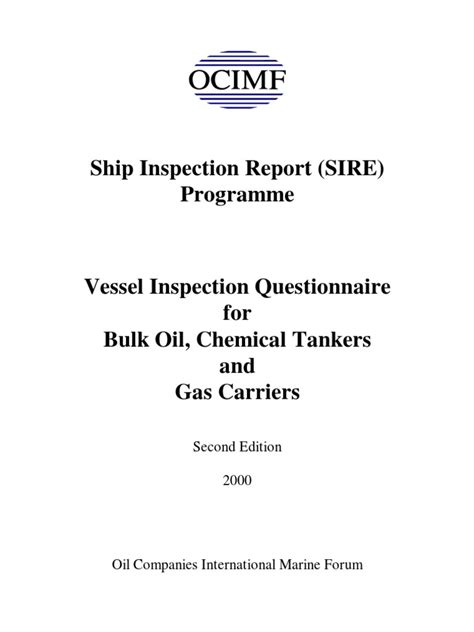 Ship Inspection Questionnaire Edition 2000 Pdf Oil Tanker Ships