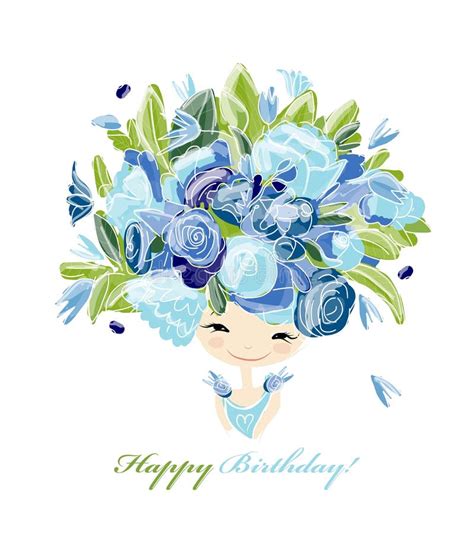 Female Portrait With Floral Hairstyle For Your Design Stock Vector