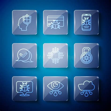 Set Line System Bug Eye Scan Internet Of Things On Mobile Processor With Microcircuits Cpu