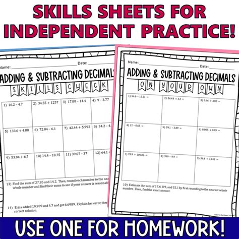 Adding And Subtracting Decimals Guided Lesson Notes And Practice Worksheets