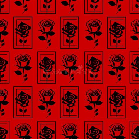 Seamless Graphic Floral Pattern Black Roses On Red Background Texture