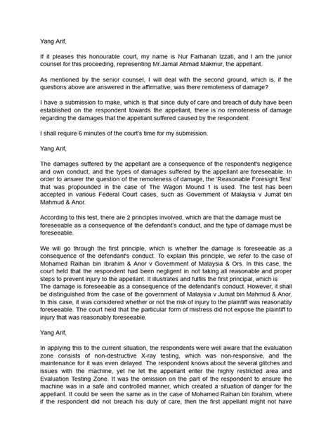 Script Mooting Final Pdf Negligence Duty Of Care