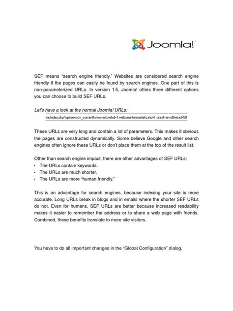 Joomla V 15 Configure And Troubleshoot Sef Urls Pdf