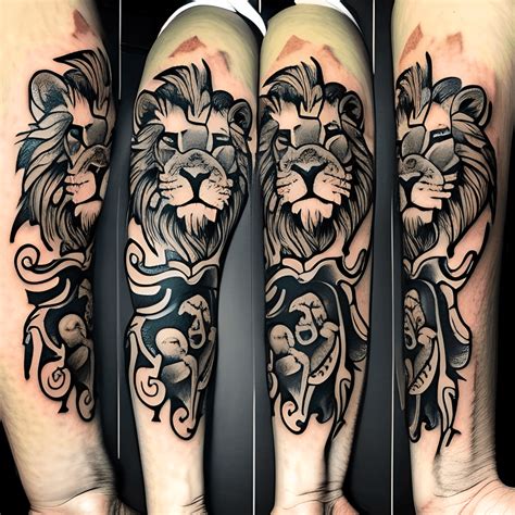 Mother Lion And Two Cubs Tattoo Graphic Creative Fabrica