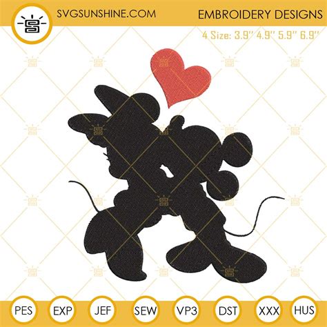 Mickey Minnie Kiss Embroidery Design Disney Couple Valentines