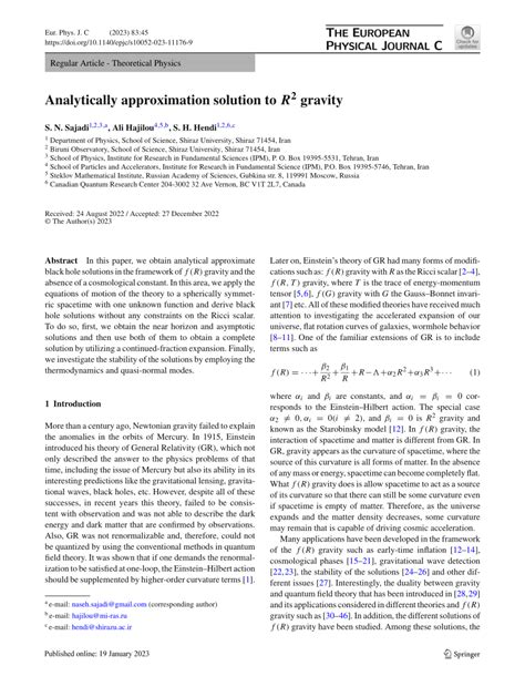 Pdf Analytically Approximation Solution To R 2 Gravity
