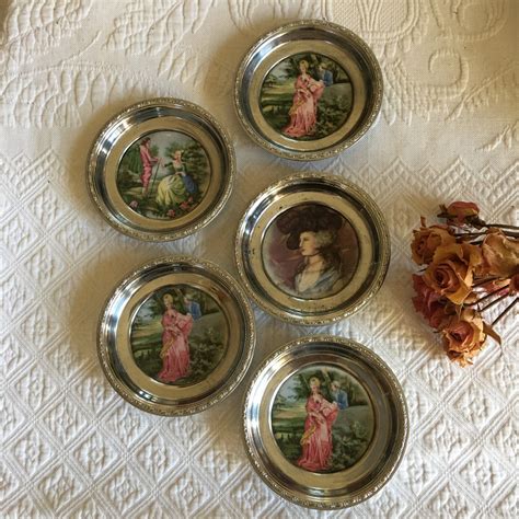 Vintage 5 Coasters Historic Ladies On Ceramic Framed By Metal 3 Of