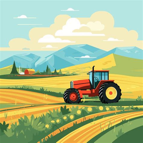 Agriculture Tractors And Harvester Working In The Field Harvesting