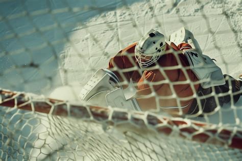 The Goalkeeper In Hockey Hits The Puck Premium Ai Generated Image