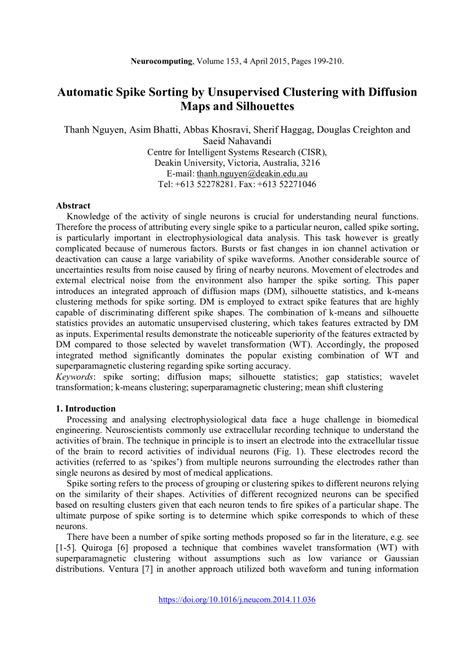 Pdf Automatic Spike Sorting By Unsupervised Clustering With Diffusion