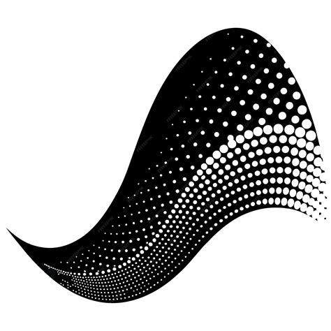 Flowing Dots Particles Wave Pattern Halftone Black Gradient Curve Shape Isolated On White