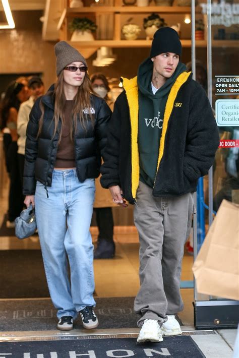 Hailey Bieber Cozies Up In Puffer And Samba Sneakers With Justin Bieber
