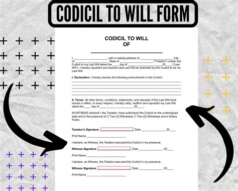 Will Codicil Will Codicil Form Will Codicil Templates Last Will And Testament Codicil