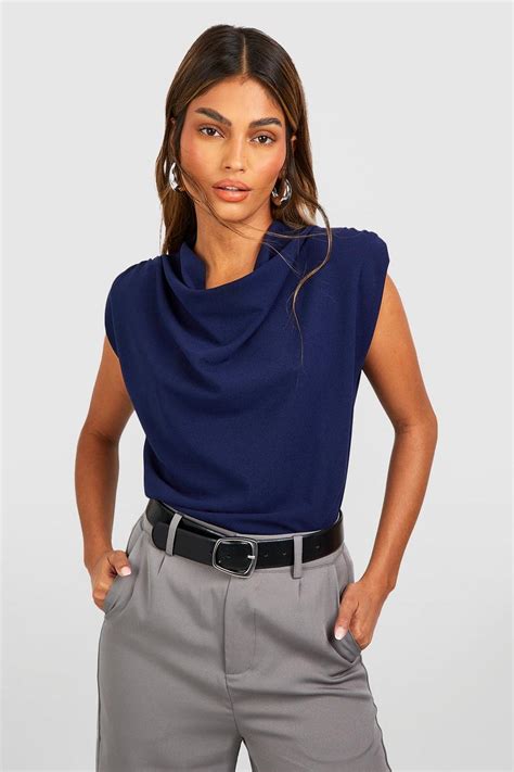 Cowl Neck Crepe Shoulder Pad Blouse Boohoo Usa