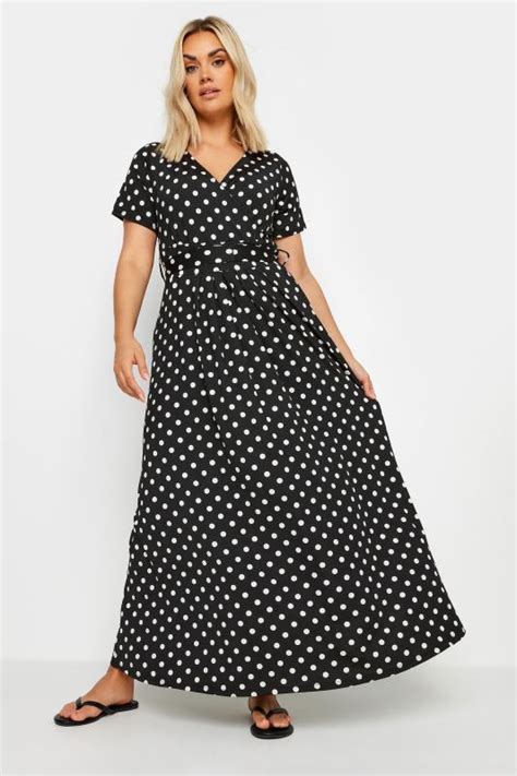 Yours Plus Size Black Polka Dot Print Maxi Wrap Dress Yours Clothing