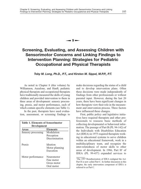 Screening Sensorimotor Pdf Occupational Therapy Psychotherapy