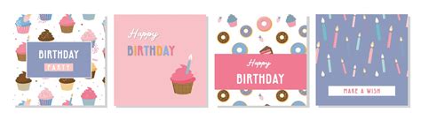 Happy Birthday Cartoon Greeting Cards Set Vector Image