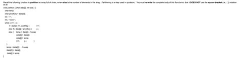 Solved Recall The Following Function To Partition An Array