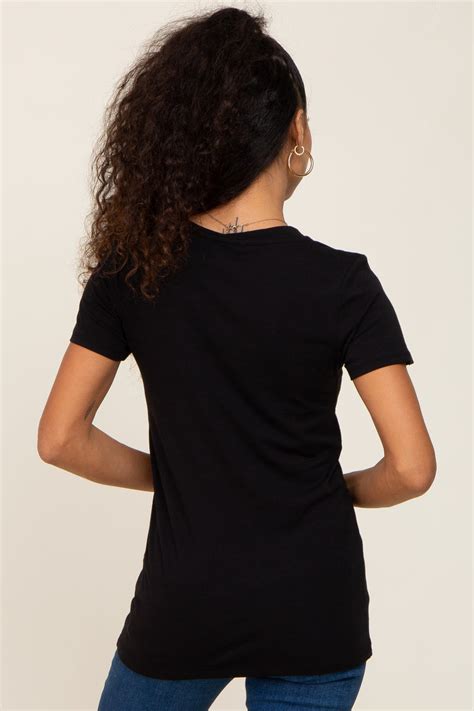 Black Basic V Neck Tee Pinkblush