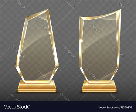 Realistic Glass Trophy Awards On Gold Base Vector Image