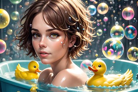 A Woman With A Yellow Duck In The Water And A Ducky In The Water