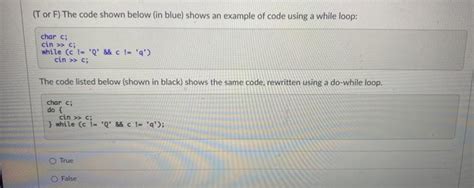 solved t or f the code shown below in blue shows an