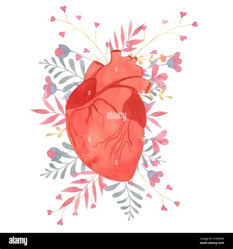 Human Heart Human Internal Organs Flowers Twigs Watercolor