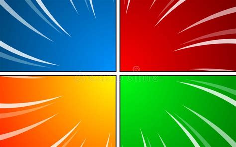 Comic Book Page Template Of Colorful Frames Divided By Lines With Rays