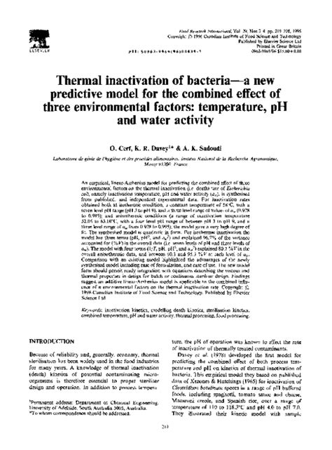 Pdf Thermal Inactivation Of Bacteria—a New Predictive Model For The Combined Effect Of Three