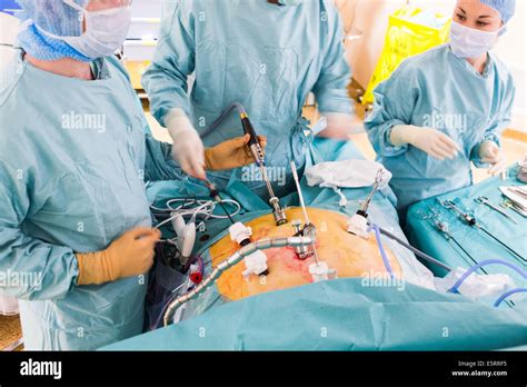 Surgeons Performing A Laparoscopic Sleeve Gastrectomy Limoges Hospital