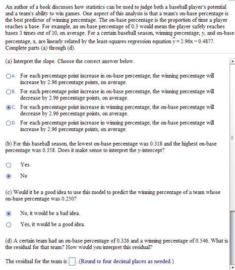 Solved Statistics Least Squares Regression Question Please