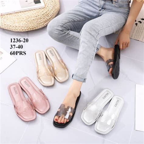 Jual Sendal Flat Wanita Slop Sorong Tali H Karet Polos Tarompa Santai