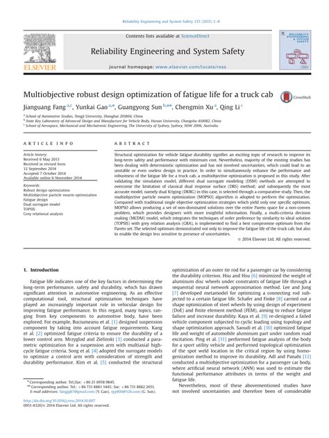 Pdf Multiobjective Robust Design Optimization Of Fatigue Life For A Truck Cab