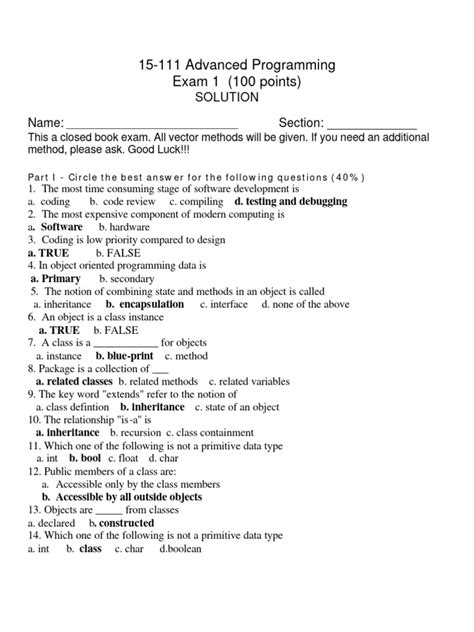 Advanced Programming Exam 1 Pdf Class Computer Programming
