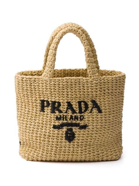 Prada Logo Embroidered Straw Tote Bag In Metallic Lyst