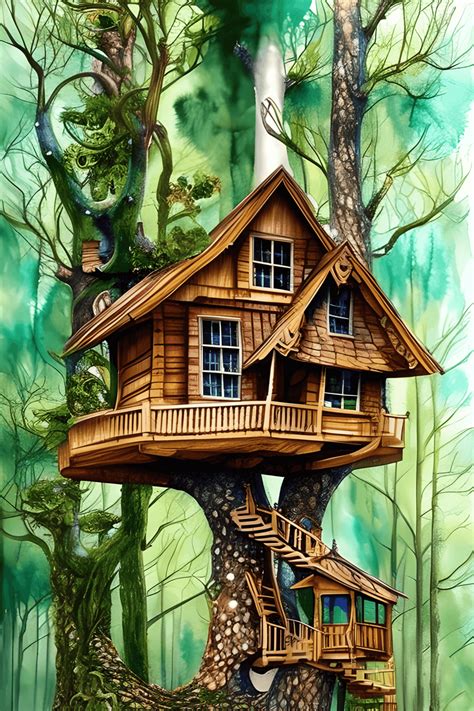 Magical Tree House In Sunny Forest · Creative Fabrica