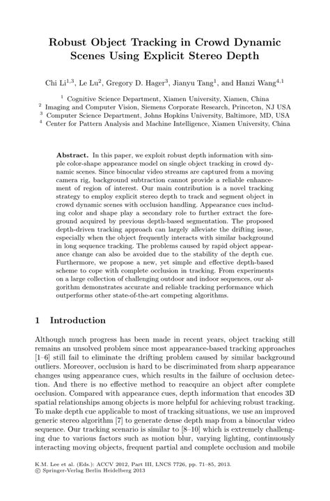 Pdf Robust Object Tracking In Crowd Dynamic Scenes Using Explicit Stereo Depth