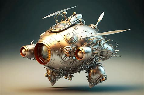 Robot De Metal Volador En Forma De Máquina Voladora Gordita Foto Premium