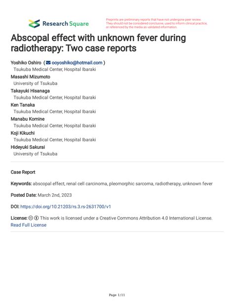 Pdf Abscopal Effect With Unknown Fever During Radiotherapy Two Case