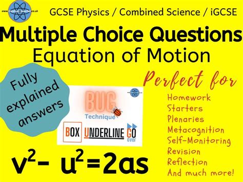 V2 U2 2as Equations Of Motion Gcse Aqa Physics Uniform Acceleration Equation Teaching