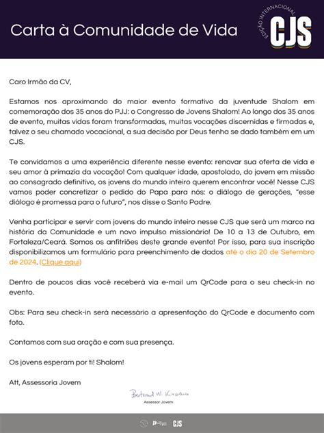 Carta À Comunidade De Vida Cjs 2024 Pdf