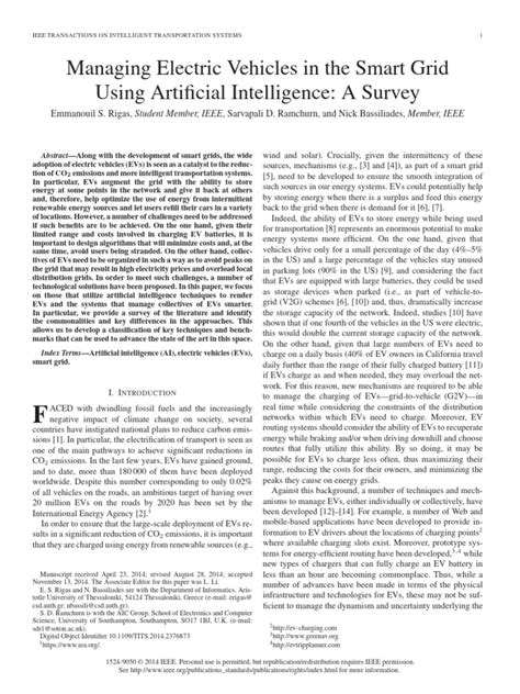 Managing Electric Vehicles In The Smart Grid Using Artificial Intelligence A Survey Pdf