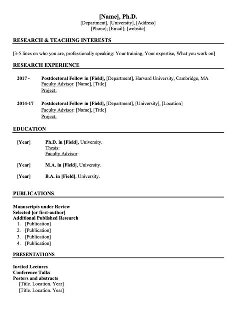 Postdoc Editable Cv Template Tempahive