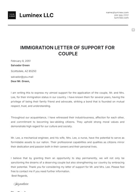 Immigration Letter Of Support For A Couple Template Infoupdate Org