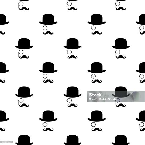 Bowler Hat And Monicle Face Seamless Pattern Stock Illustration